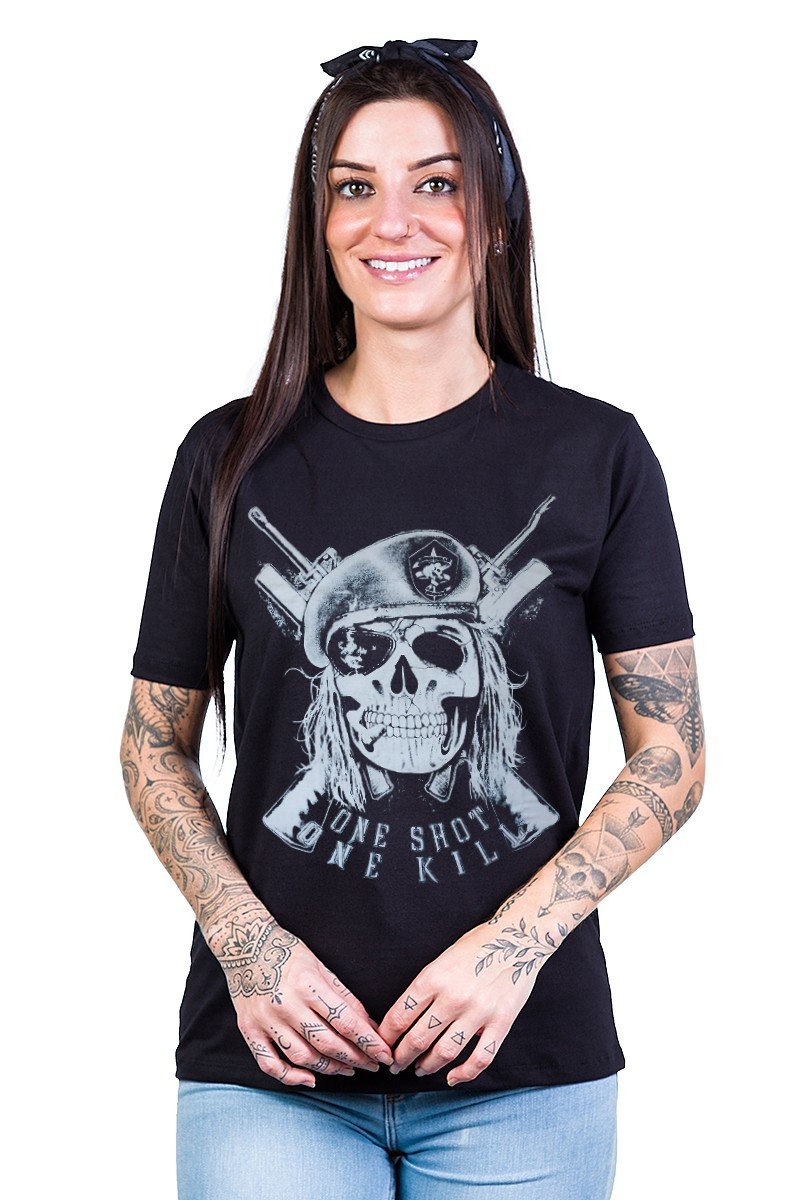 Camiseta Caveira Boina Armada Gola c/ Elastano - UNISSEX