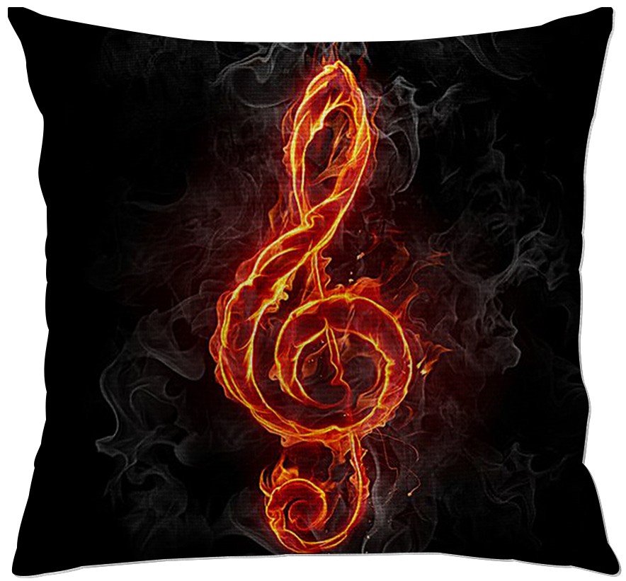 Capa para Almofada Decorativa Símbolo Musical em Chamas Único