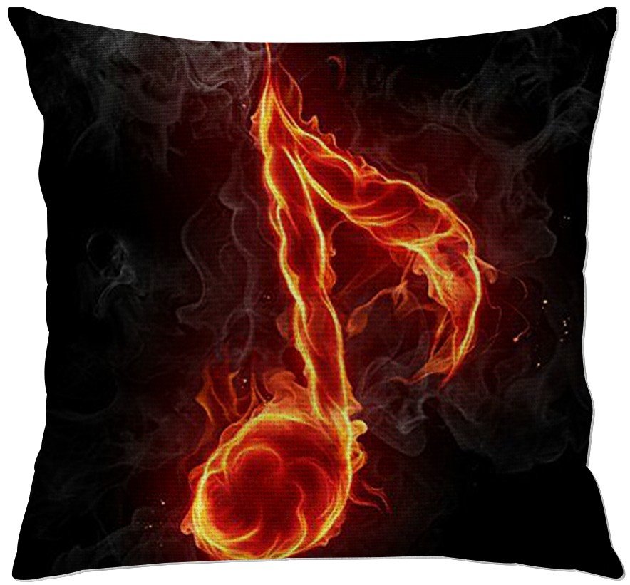 Capa para Almofada Decorativa Nota Musical em Chamas Único