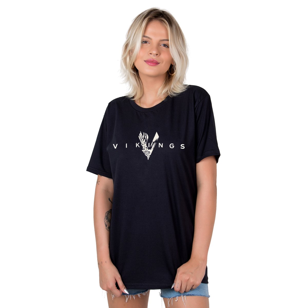 Camiseta Vikings Escrita Manga Curta 100% Algodão - Unissex